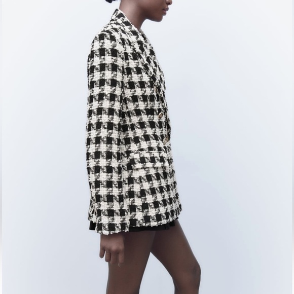 Zara | Jackets & Coats | Zara Houndstooth Checkered Blazer | Poshmark